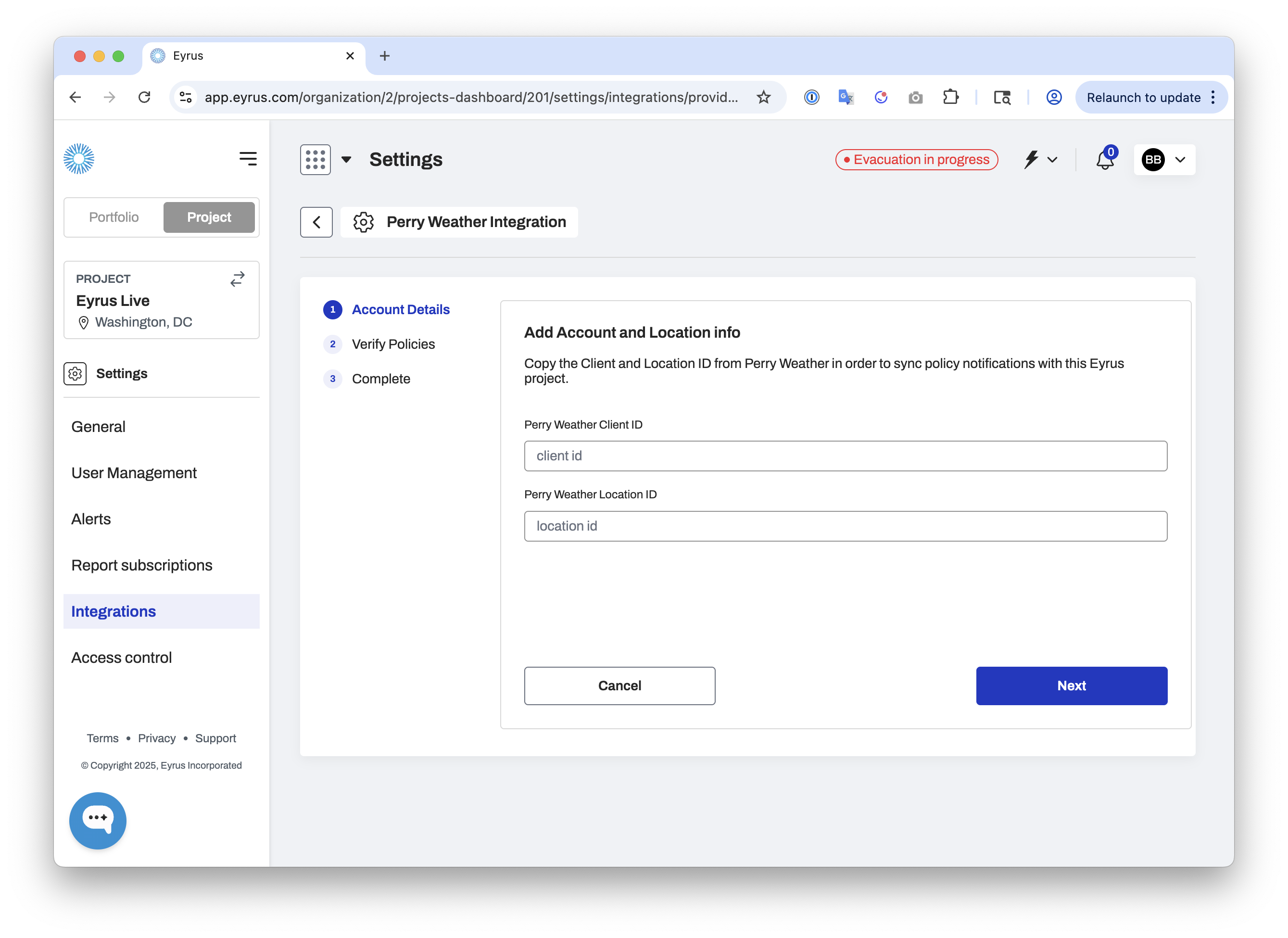 Perry Weather Integration – Eyrus Support